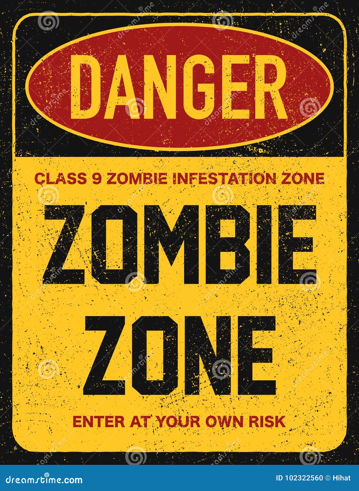 Halloween Warning Sign Danger Zombie Area Stock Vector - Illustration ...