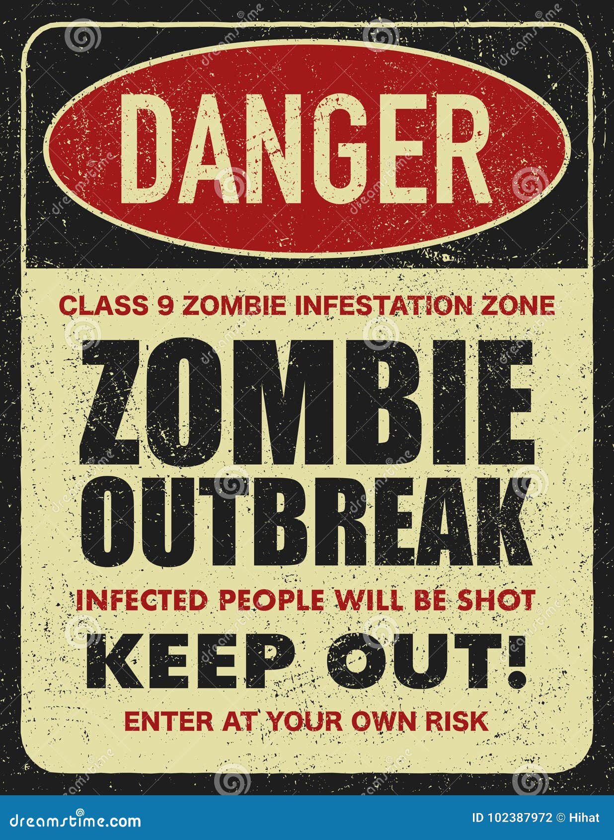 Halloween Warning Sign Danger Zombie Area Stock Vector - Illustration ...