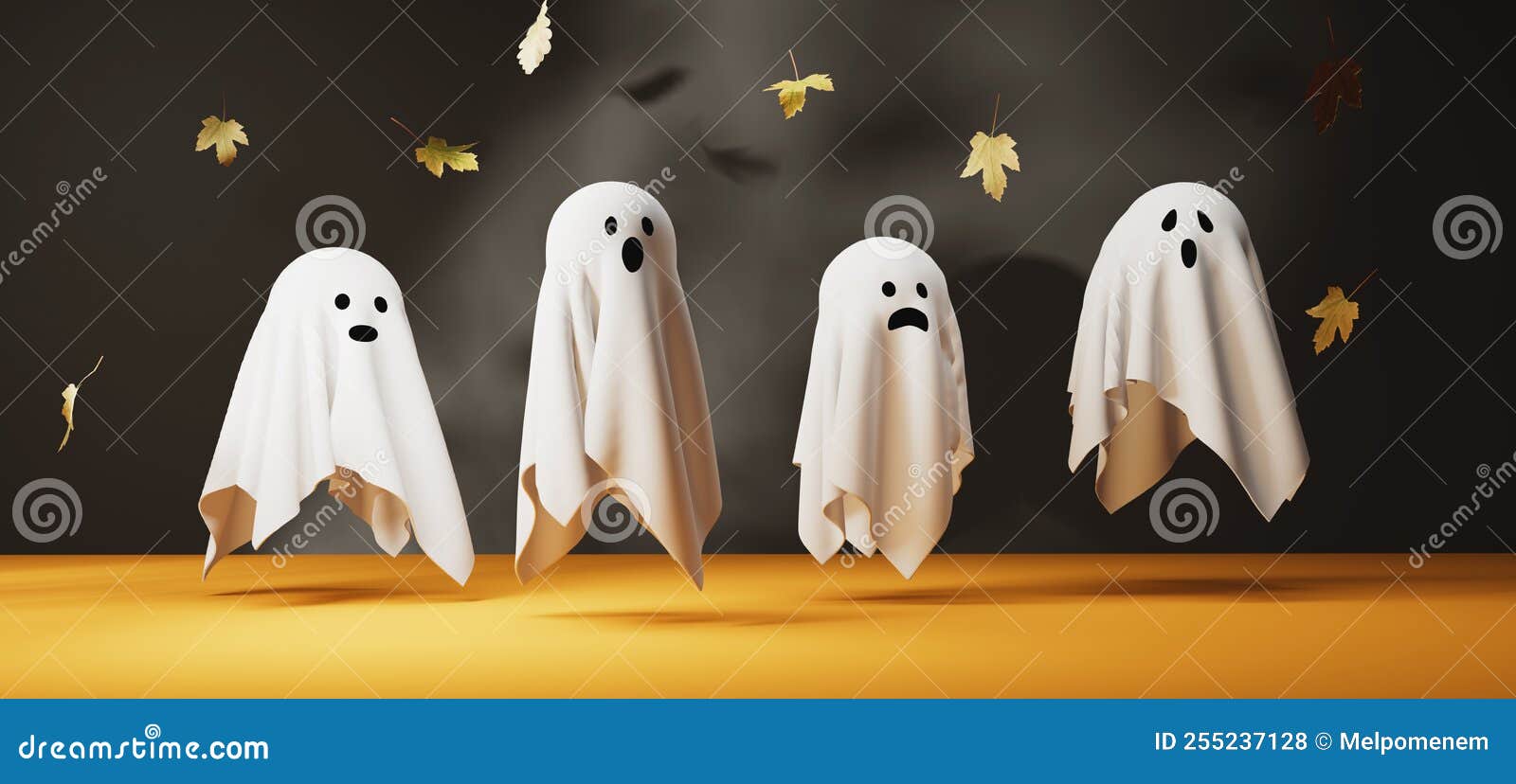 Halloween White Spooky Ghosts with Shadow - 3D Stock Illustration ...