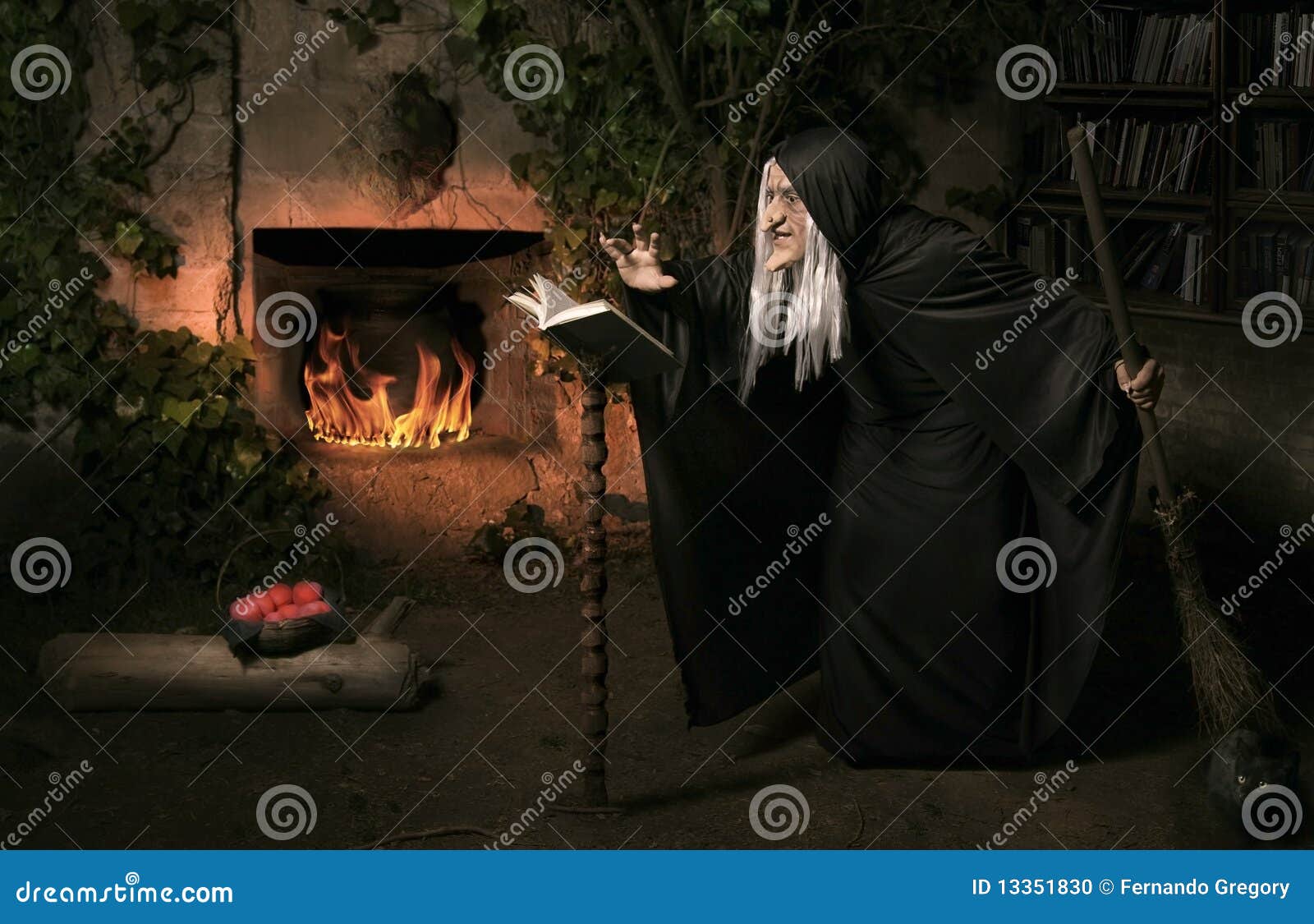 Halloween Witch Waving Wooden Jointed Dummy Doll Riding A Broom Royalty ...