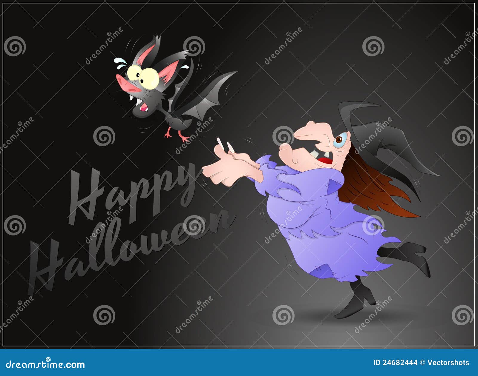 Halloween Witch and Bat stock illustration. Illustration of face - 24682444
