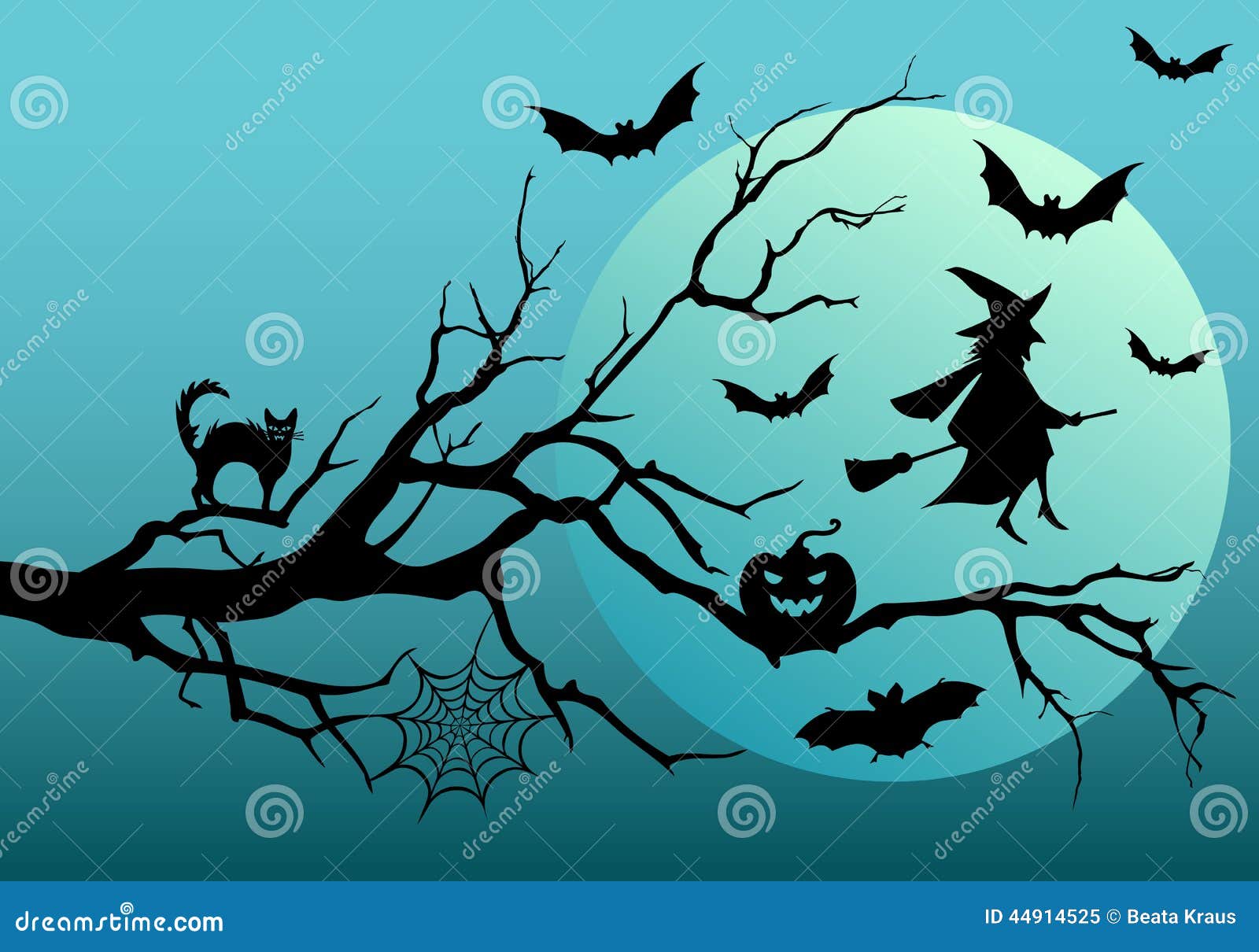 Halloween Witch and Bats, Vector Stock Vector - Illustration of ghost ...