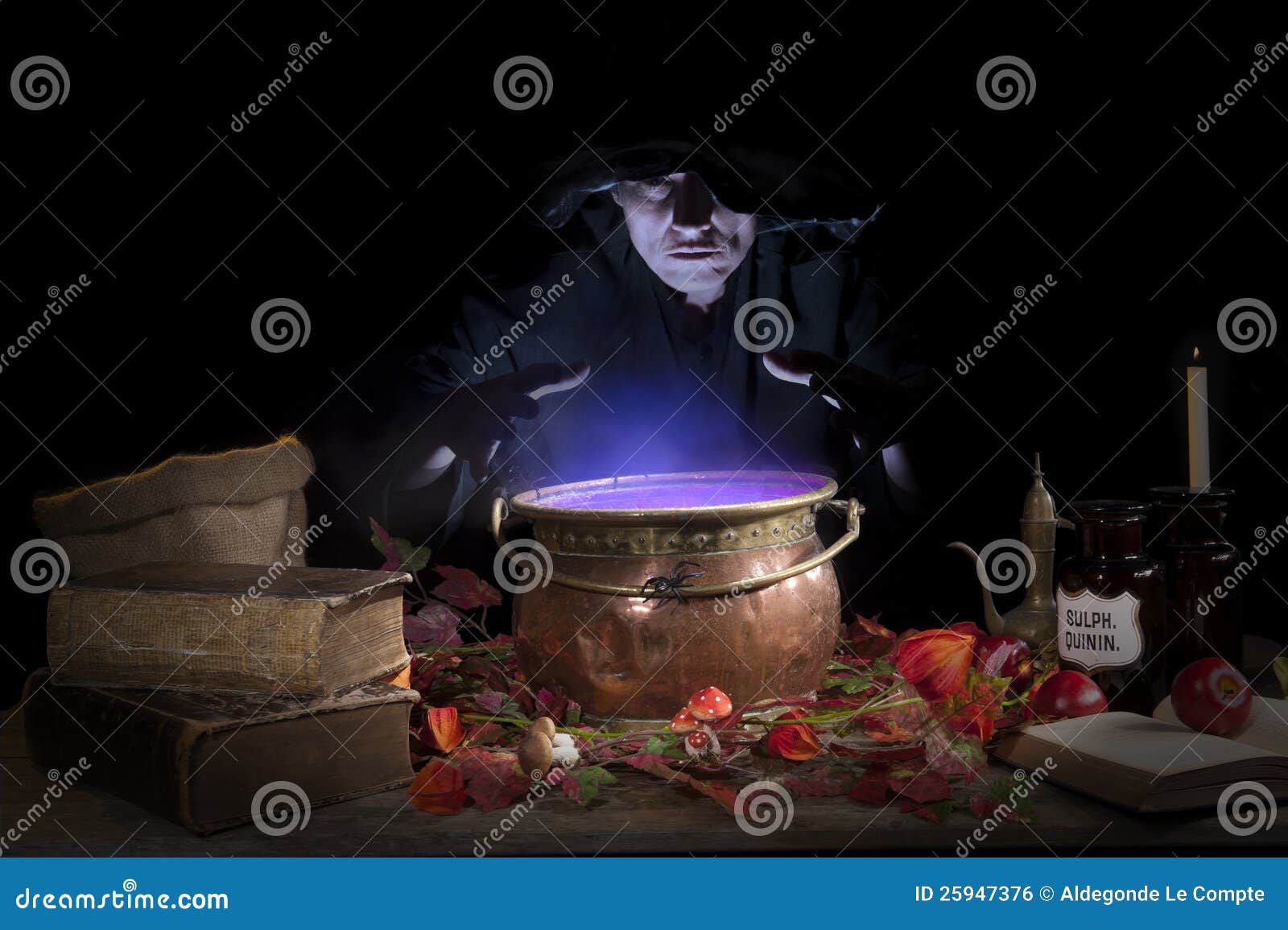 Halloween Witch with Cauldron Stock Photo - Image of sorcerer, cooking ...