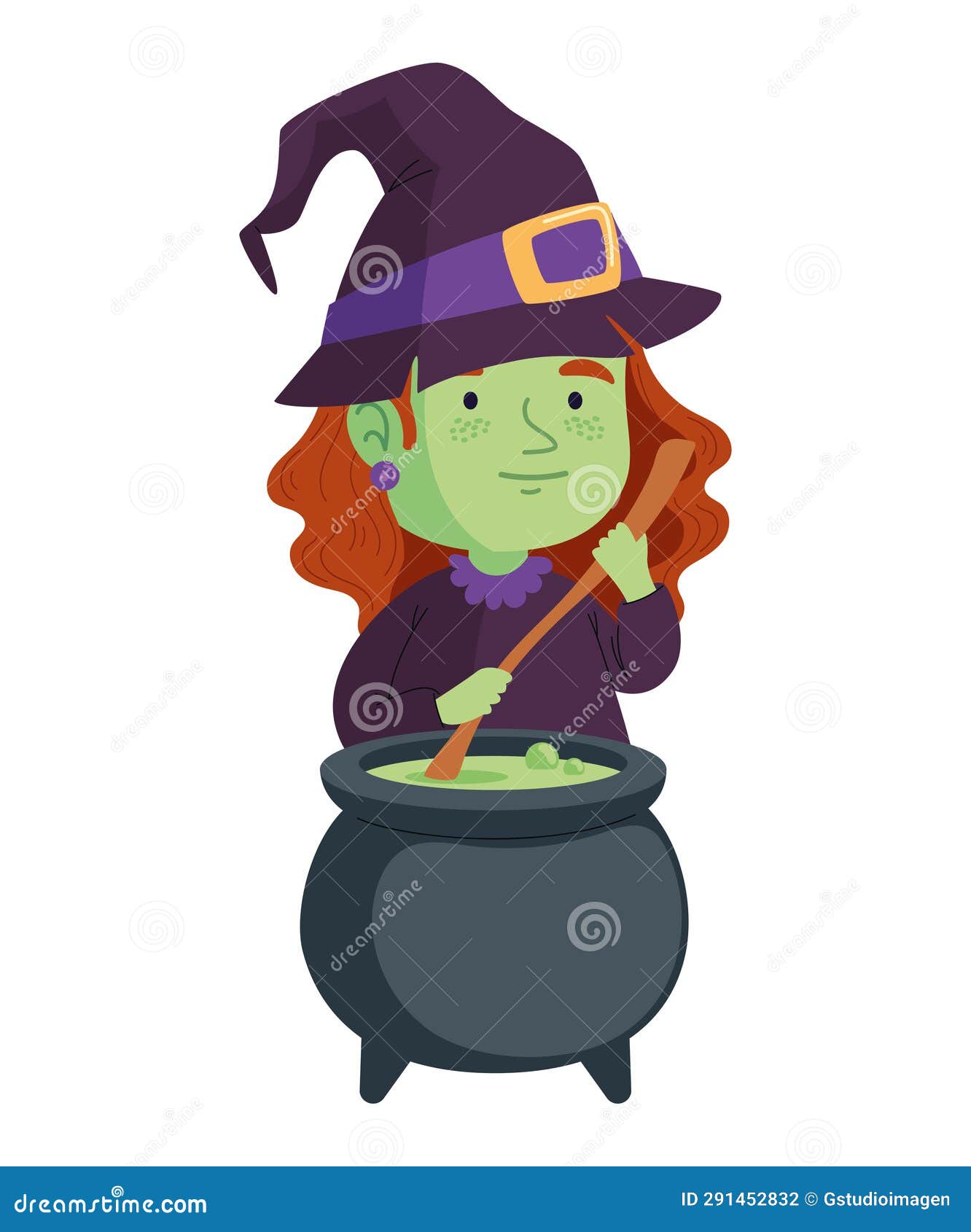 Halloween Witch with Cauldron Stock Illustration - Illustration of ...