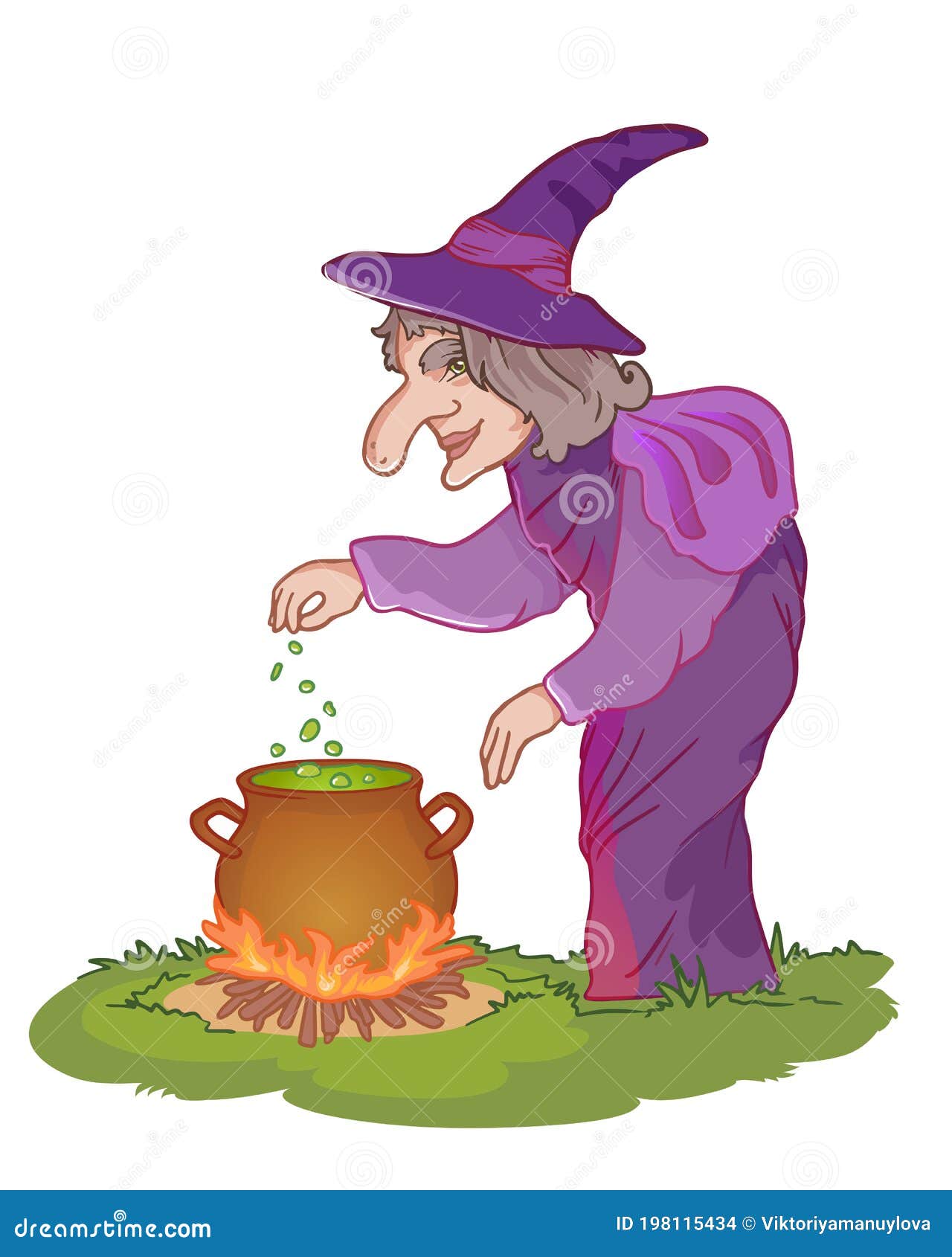 Halloween Witch with Cauldron. Vector Character Stock Vector ...
