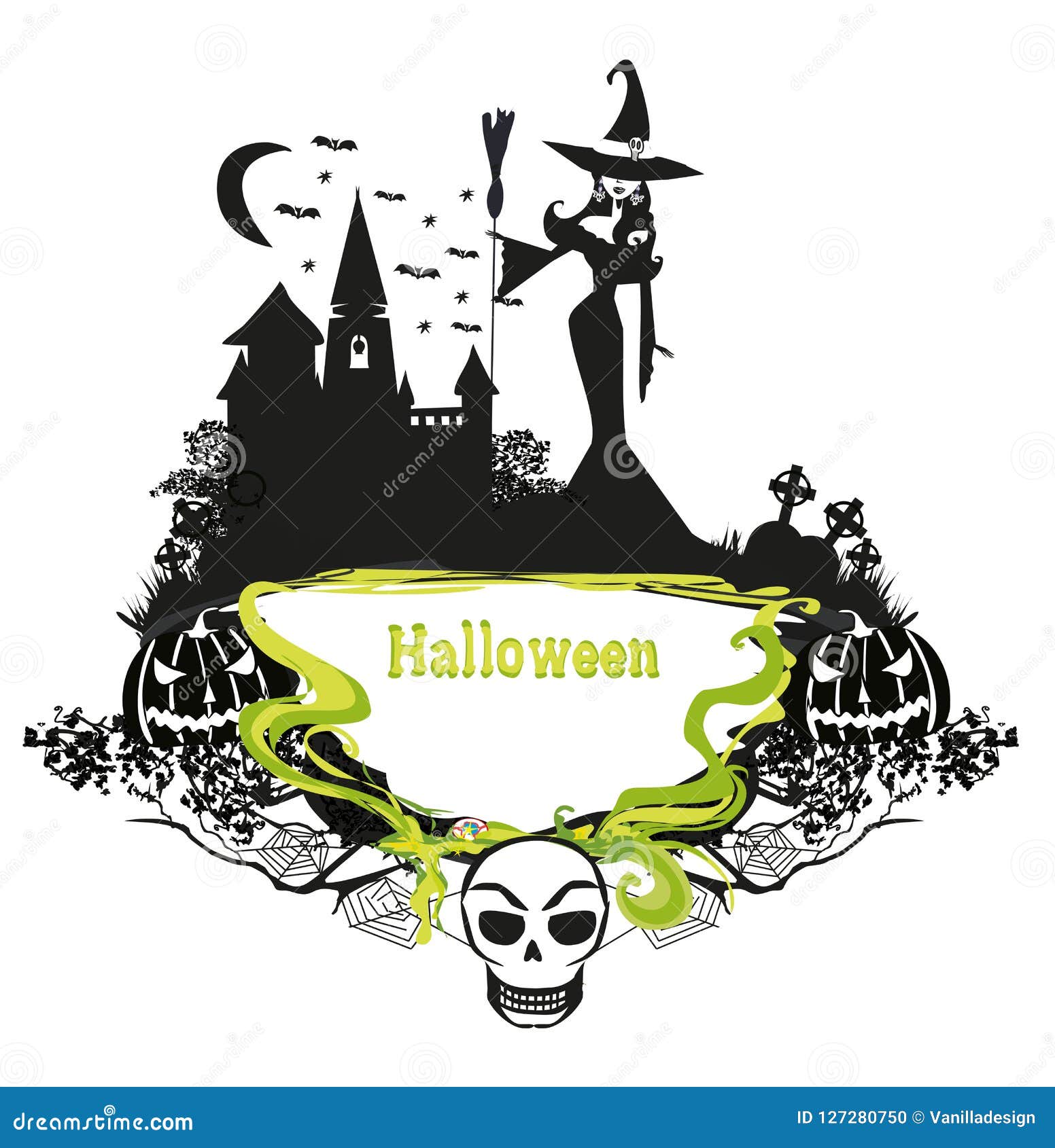 Halloween Witch - Decorative Frame Stock Vector - Illustration of ghost ...