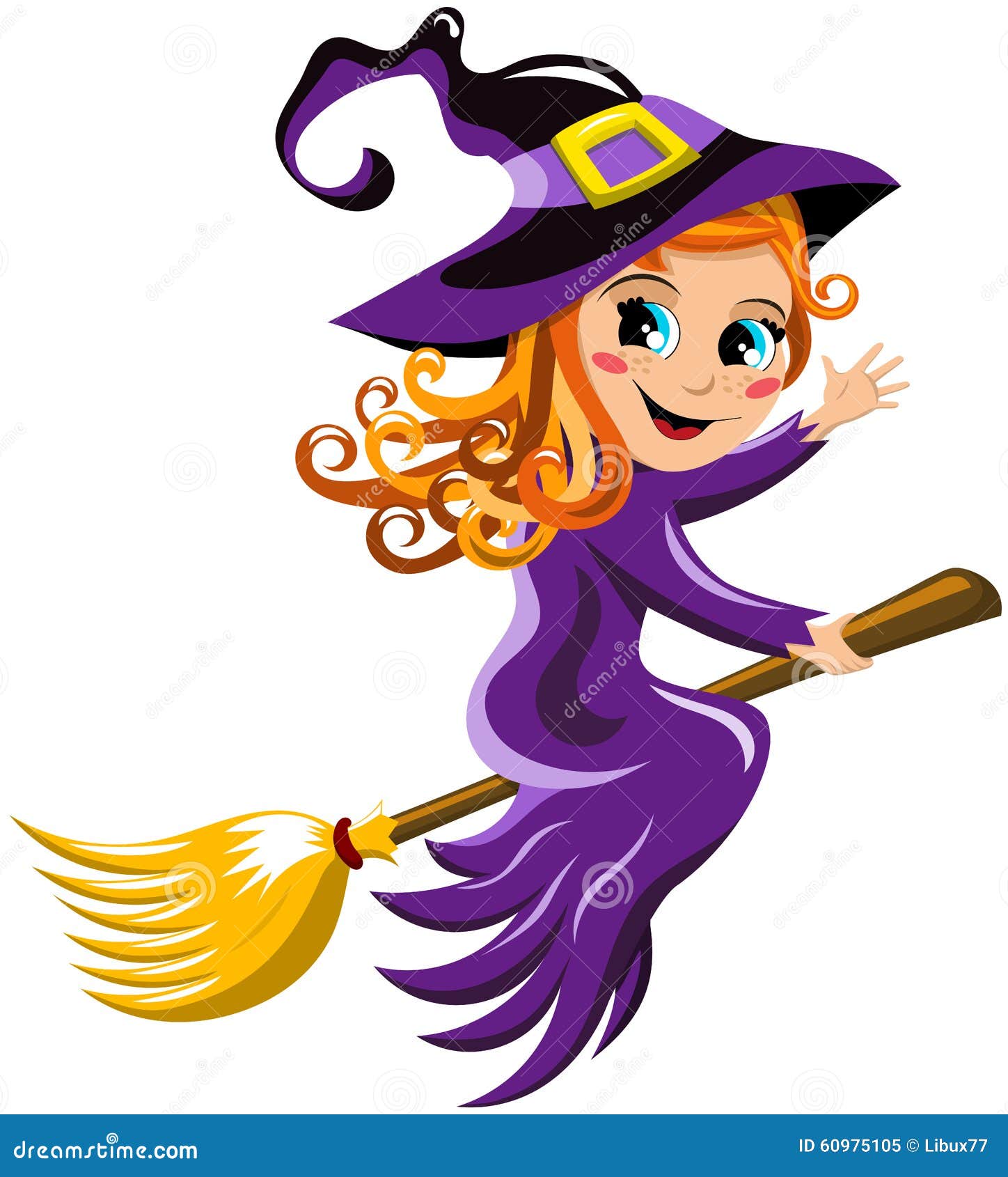 Halloween Witch Flying Broom Kid Greeting Stock Vector - Illustration ...
