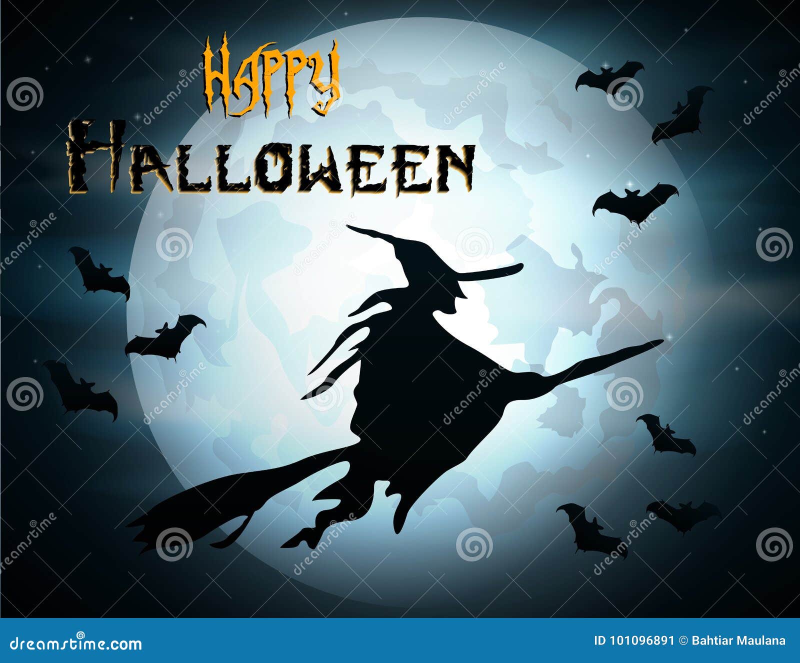 Halloween Witch Flying on Broomstick Stock Vector - Illustration of ...