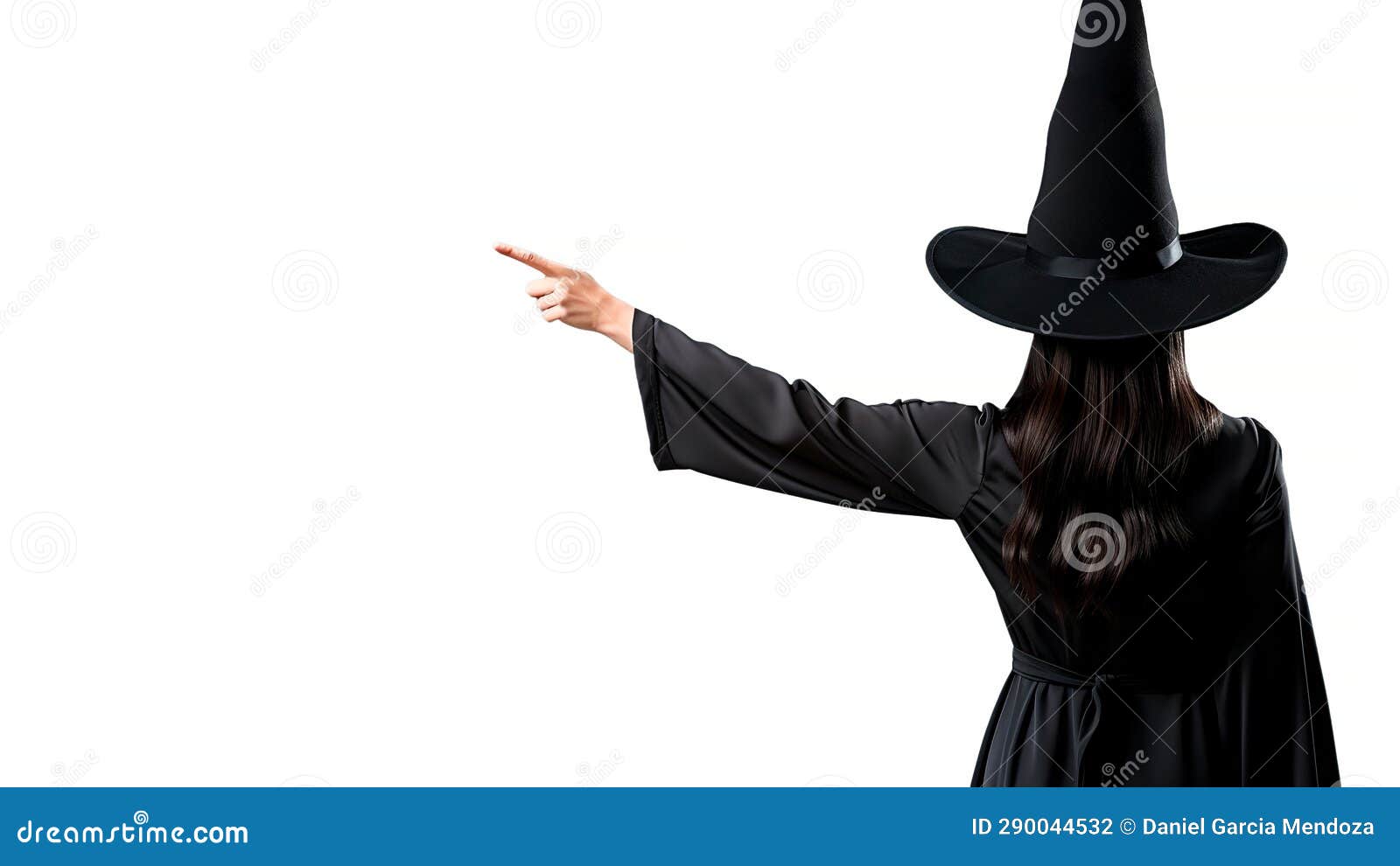 Halloween Witch Looking Back, Pointing Finger To Empty Space ...