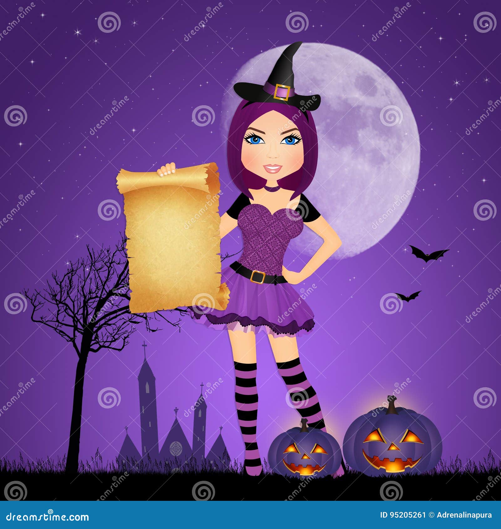 Halloween Witch with Parchment Stock Illustration - Illustration of ...