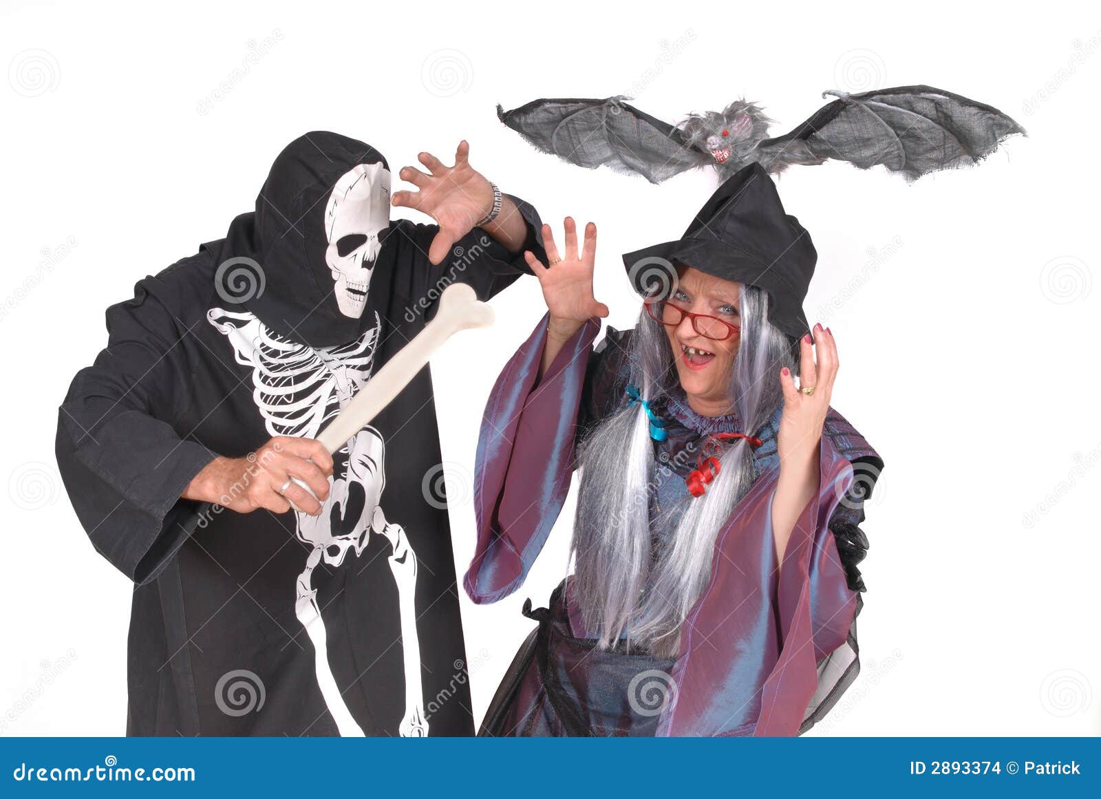 Halloween Witch and Skeleton Stock Photo - Image of devilish, witch ...