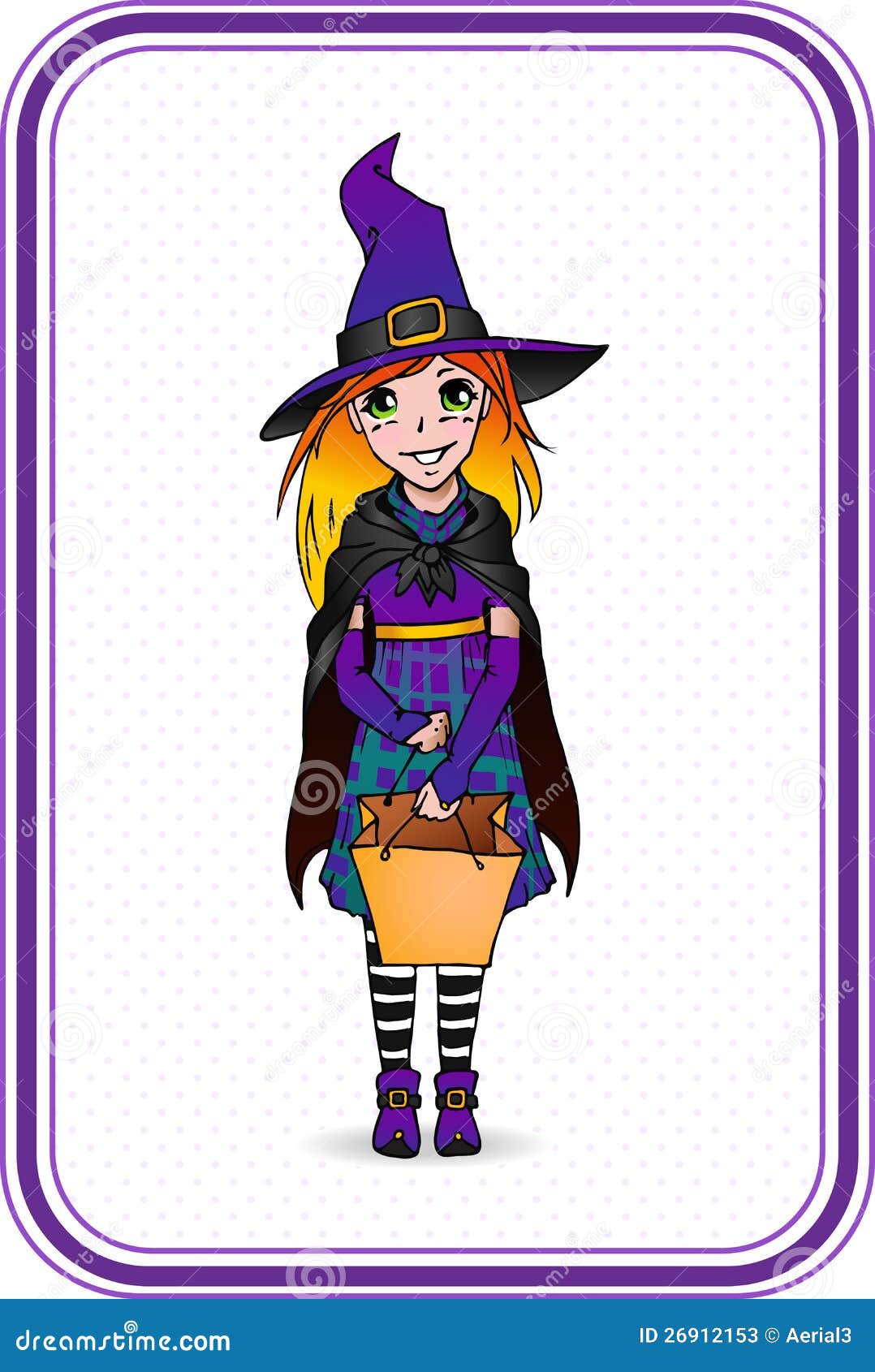 Halloween Witch Standing in Rounded Card Stock Illustration ...