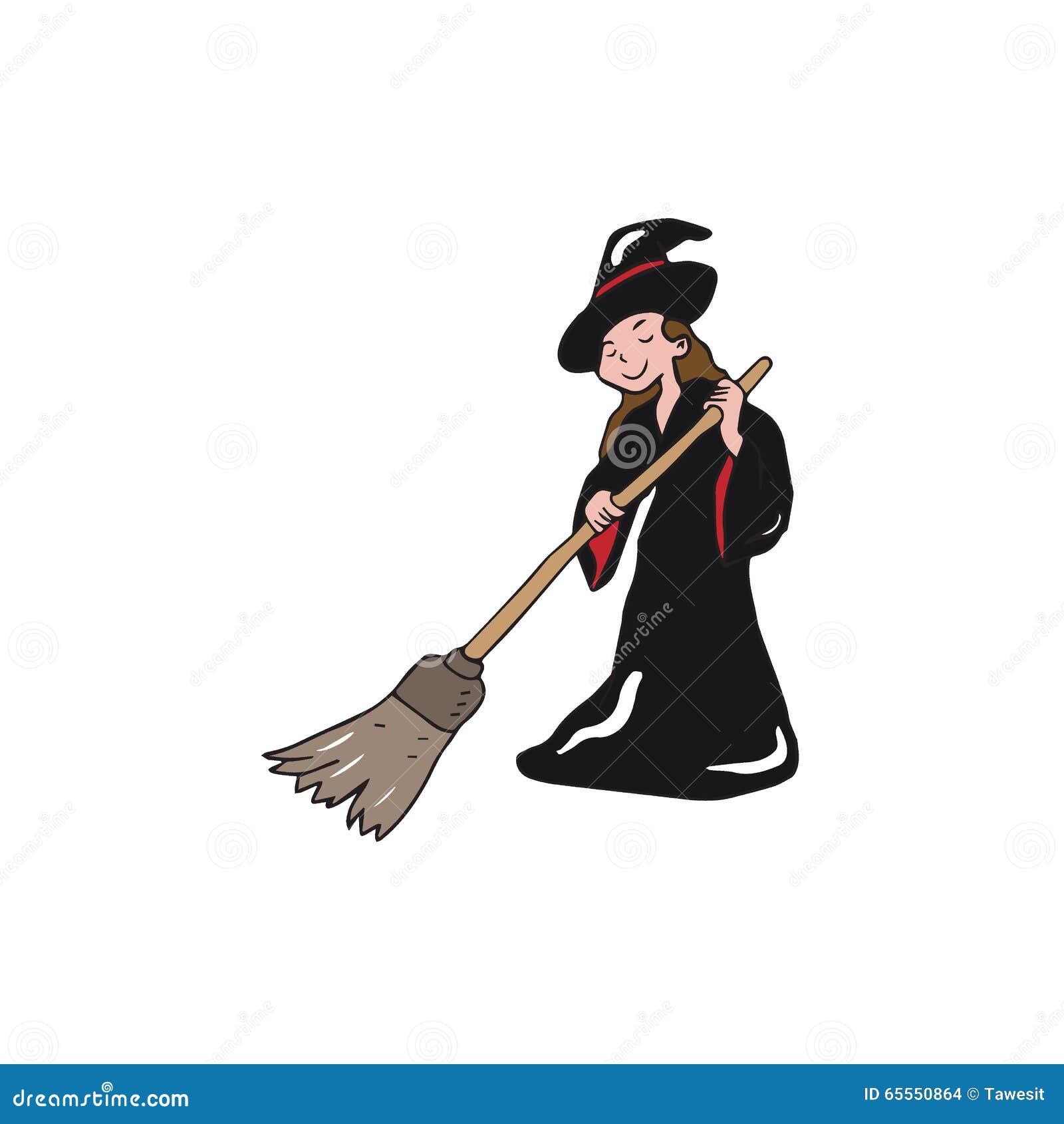 Halloween witch sweeping stock vector. Illustration of house - 65550864