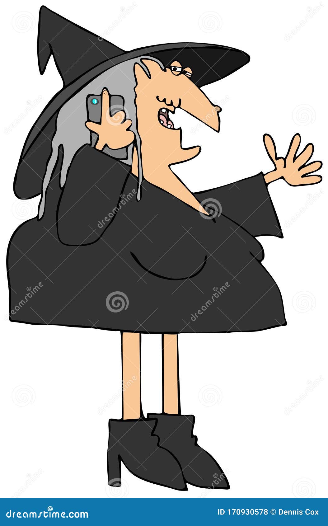 Halloween Witch Talking on a Cellphone Stock Illustration ...
