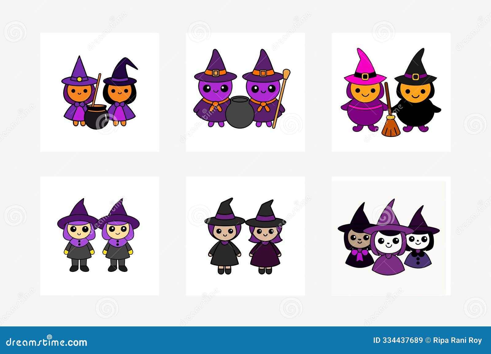 Spooky Witches with Pointy Hats, Casting Spells and Brewing Potions on ... Spooky Witches with Pointy Hats, Casting Spells and Brewing Potions on ...