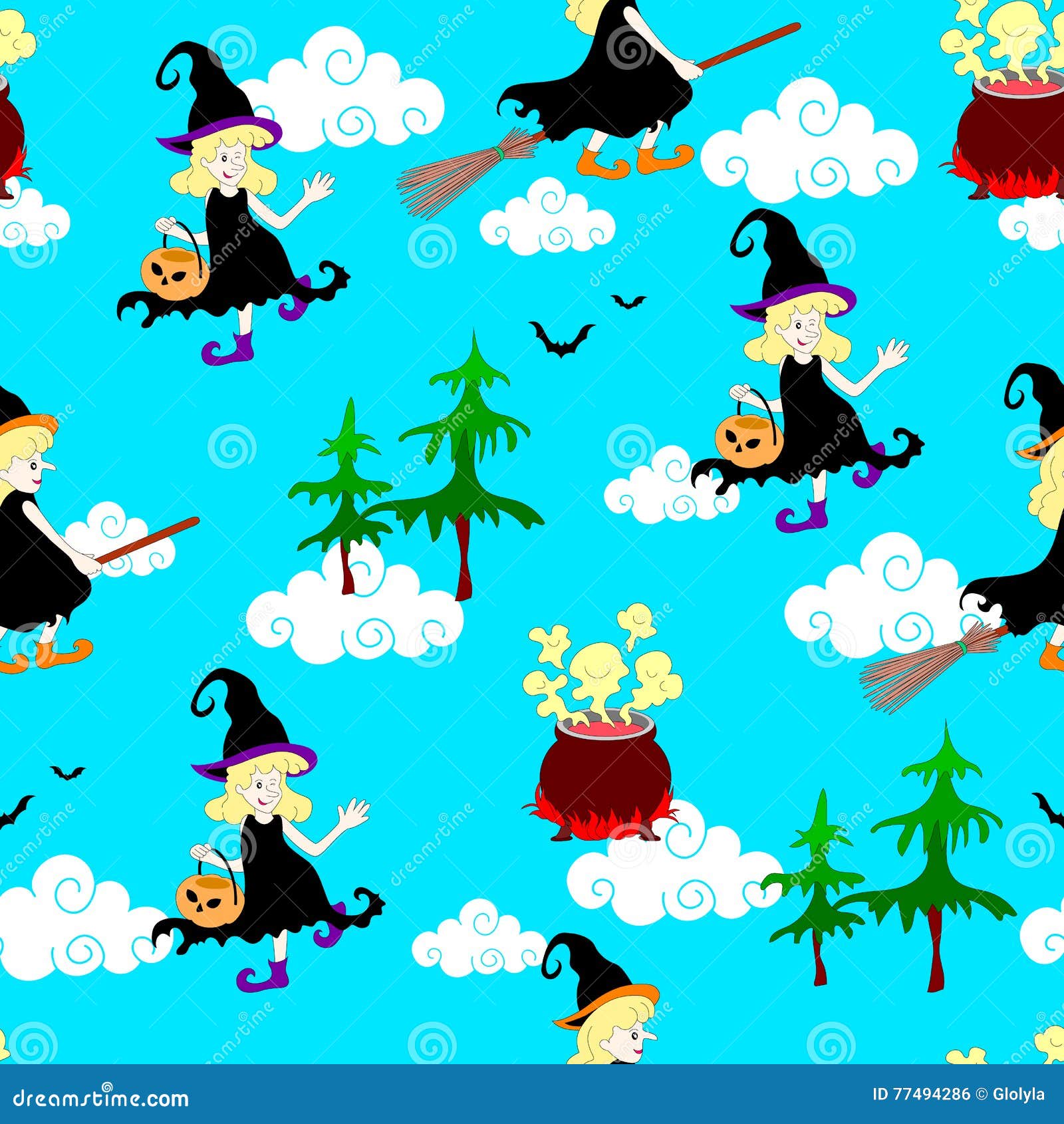 Halloween Witches Seamless Pattern Stock Vector - Illustration of ...