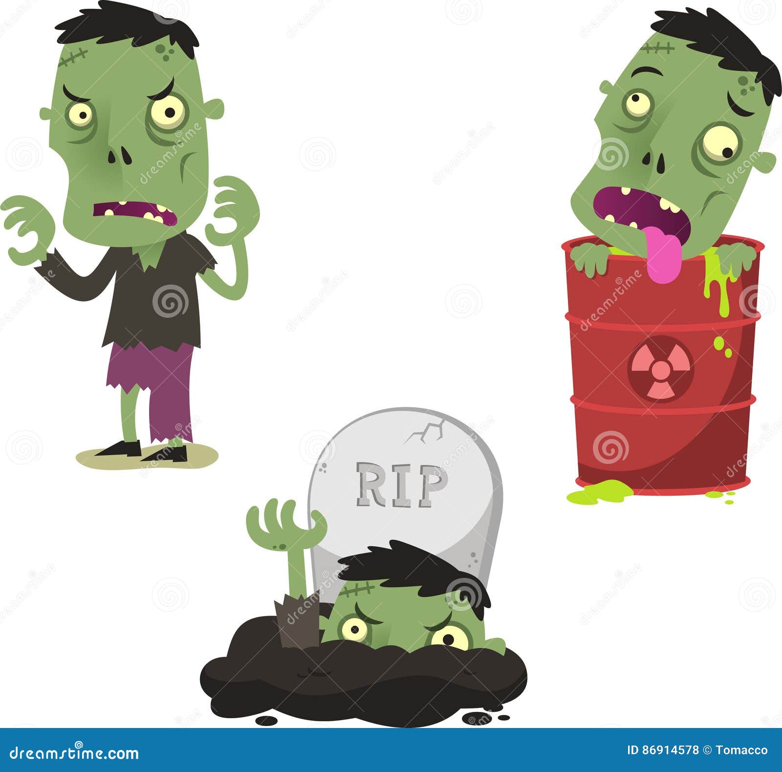 Halloween Zombie Cartoon Action Set Stock Illustration - Illustration ...