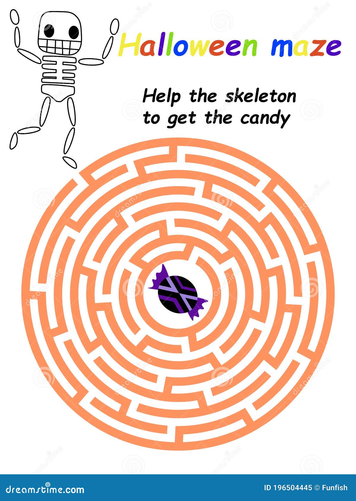 Help the Skeleton To Get the Candy Children Maze Game Stock Vector ...