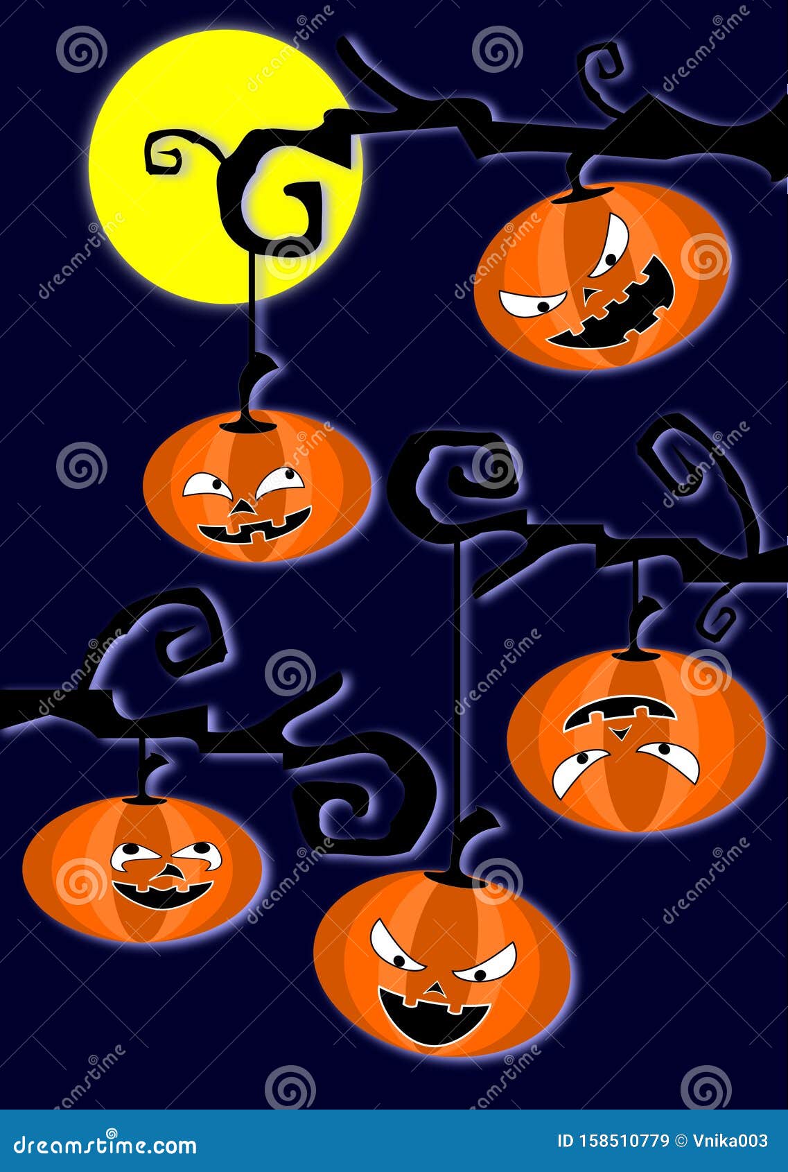 Halloweens Pumpkins on Tree Branches. Dark Sky Stock Image ...