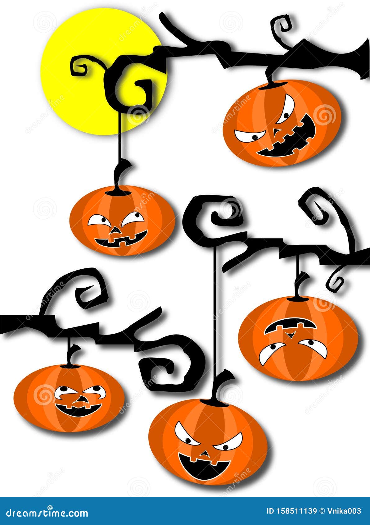Halloweens Pumpkins on Tree Branches. White Background Stock Image ...