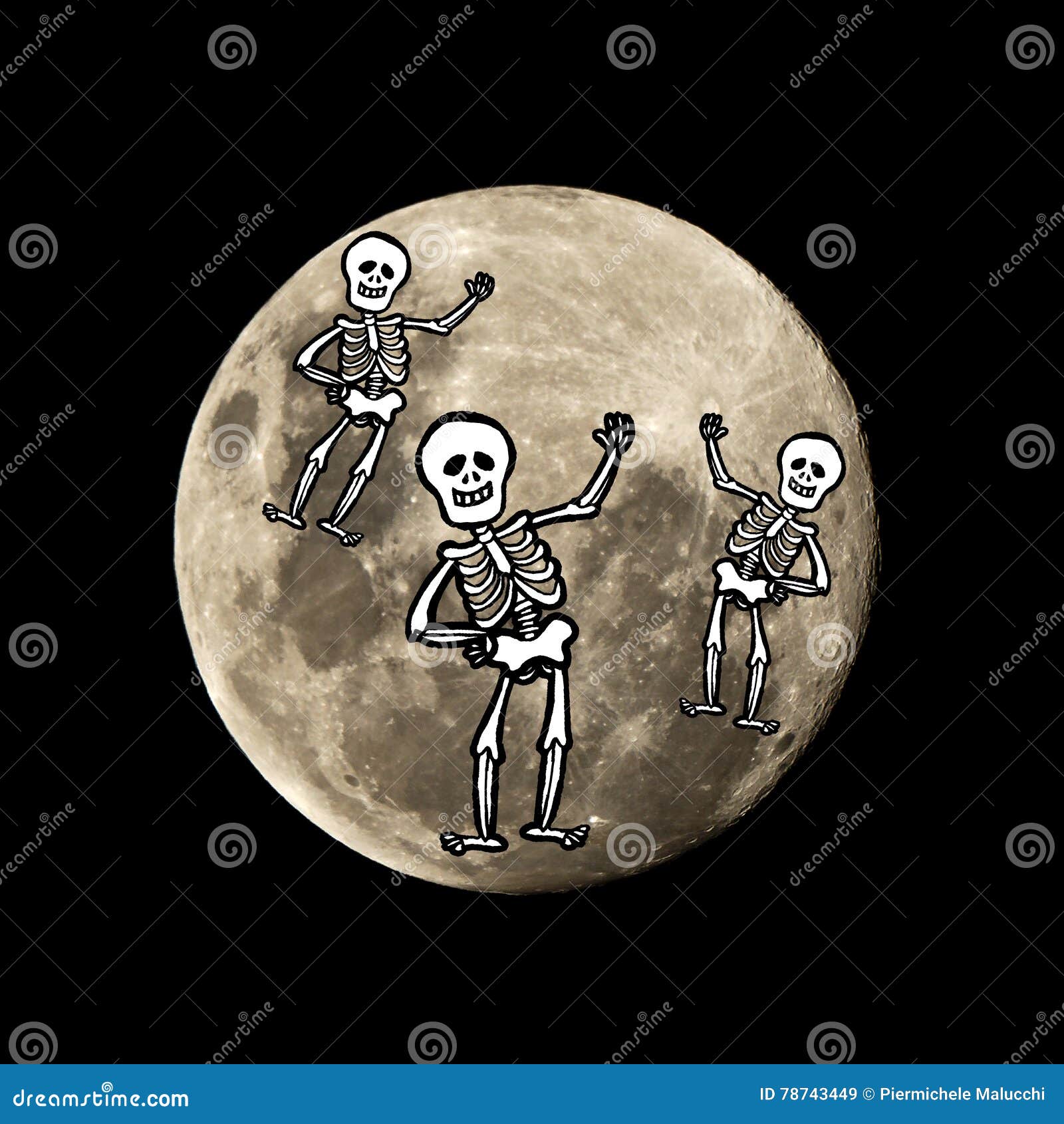 Hallowen Skeleton Flies in the Moon Stock Image - Image of nighttime ...