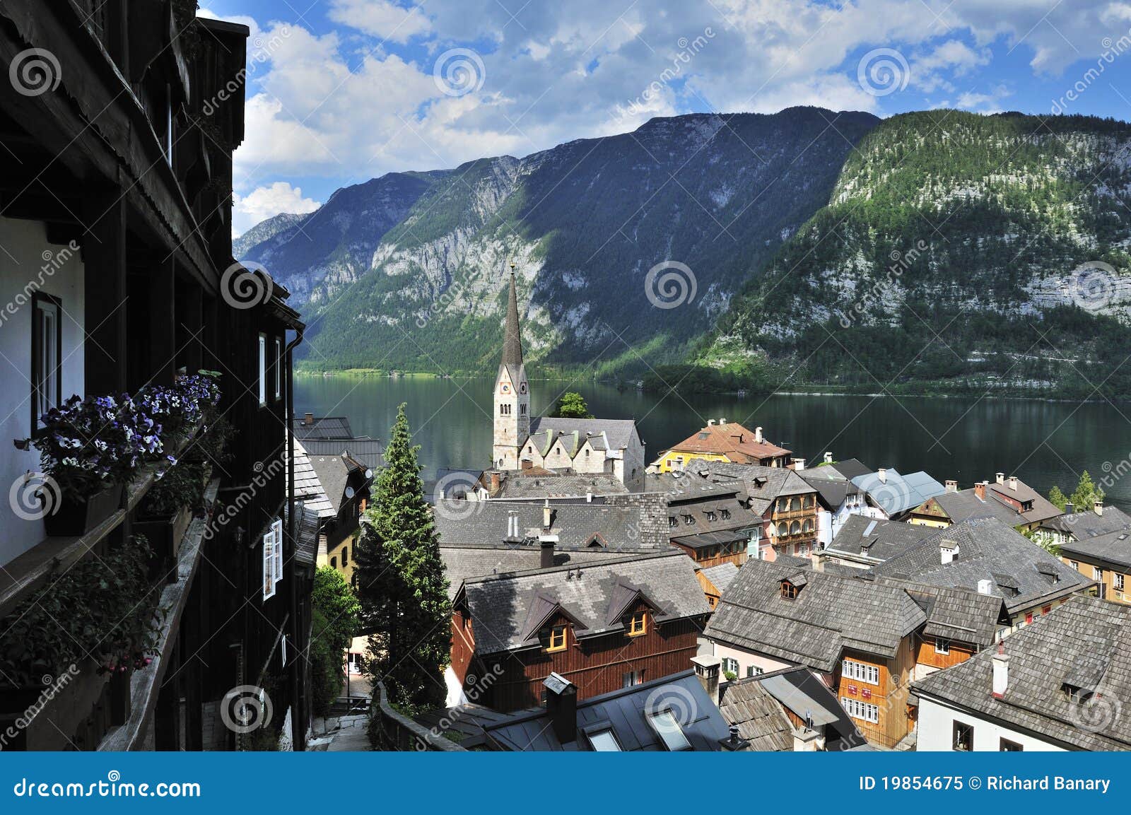 Hallstatt stock image. Image of boat, building, church - 19854675