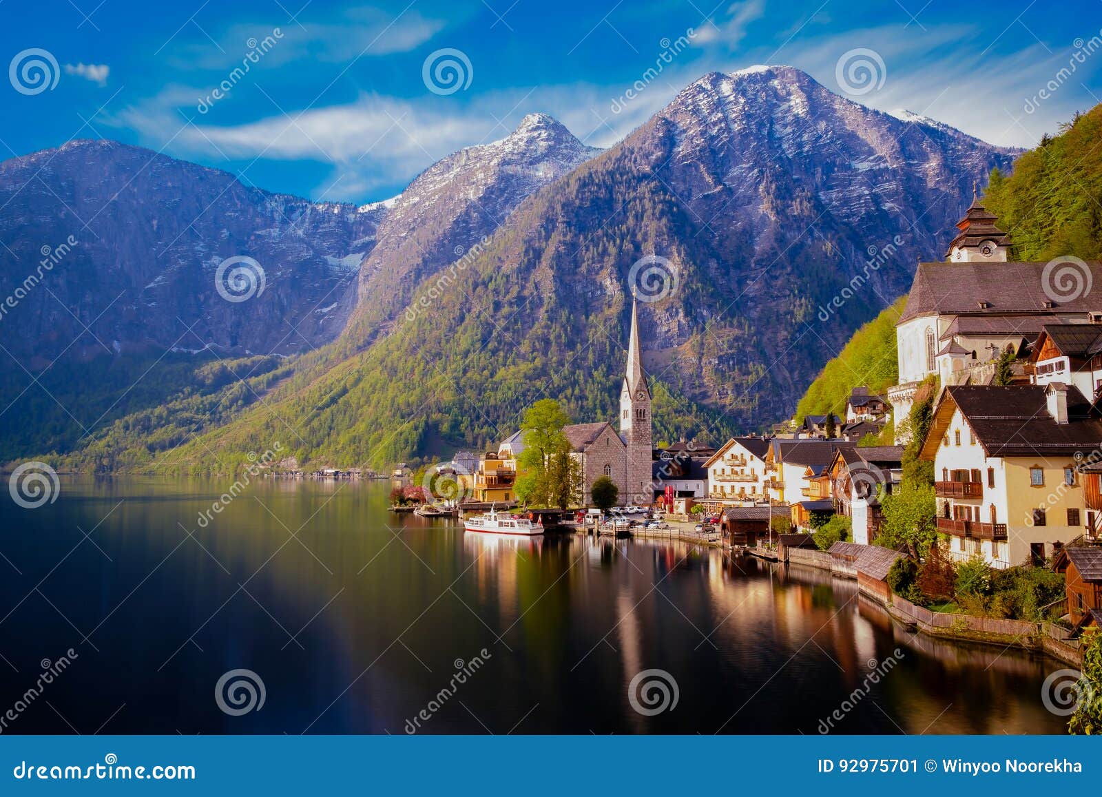 Hallstatt in Austria. stock image. Image of mountain - 92975701