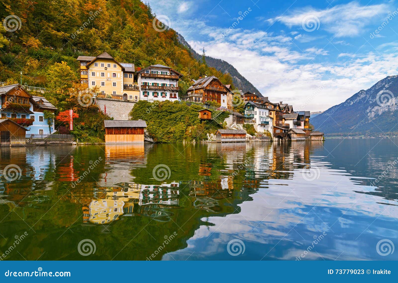 Hallstatt at autumn stock image. Image of house, reflection - 73779023