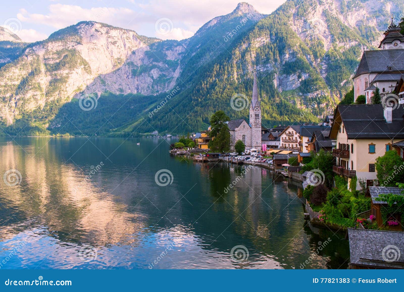 Hallstatt Lake, Austria stock image. Image of forest - 77821383