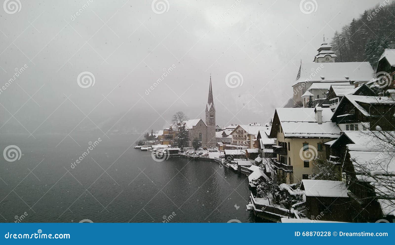 Hallstatt in Snow View, Austria Stock Photo - Image of castle, snow ...