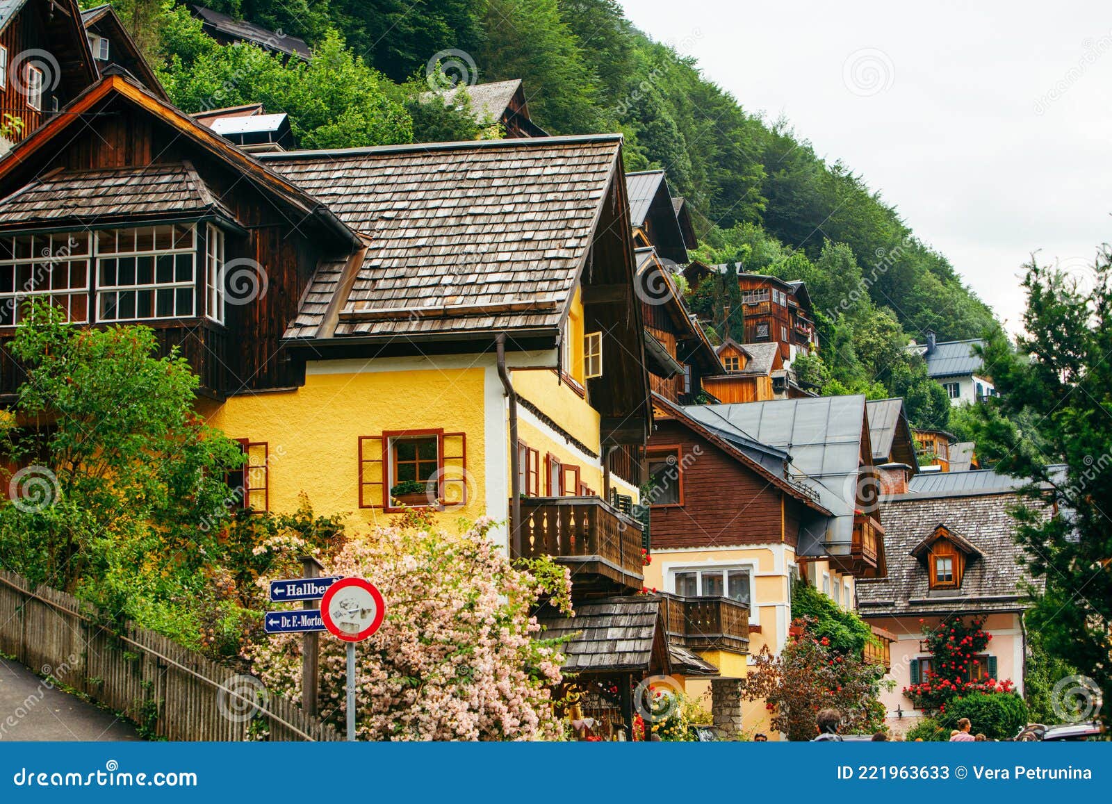 Hallstatt Street View with Beautiful Comfy Building Editorial Stock ...