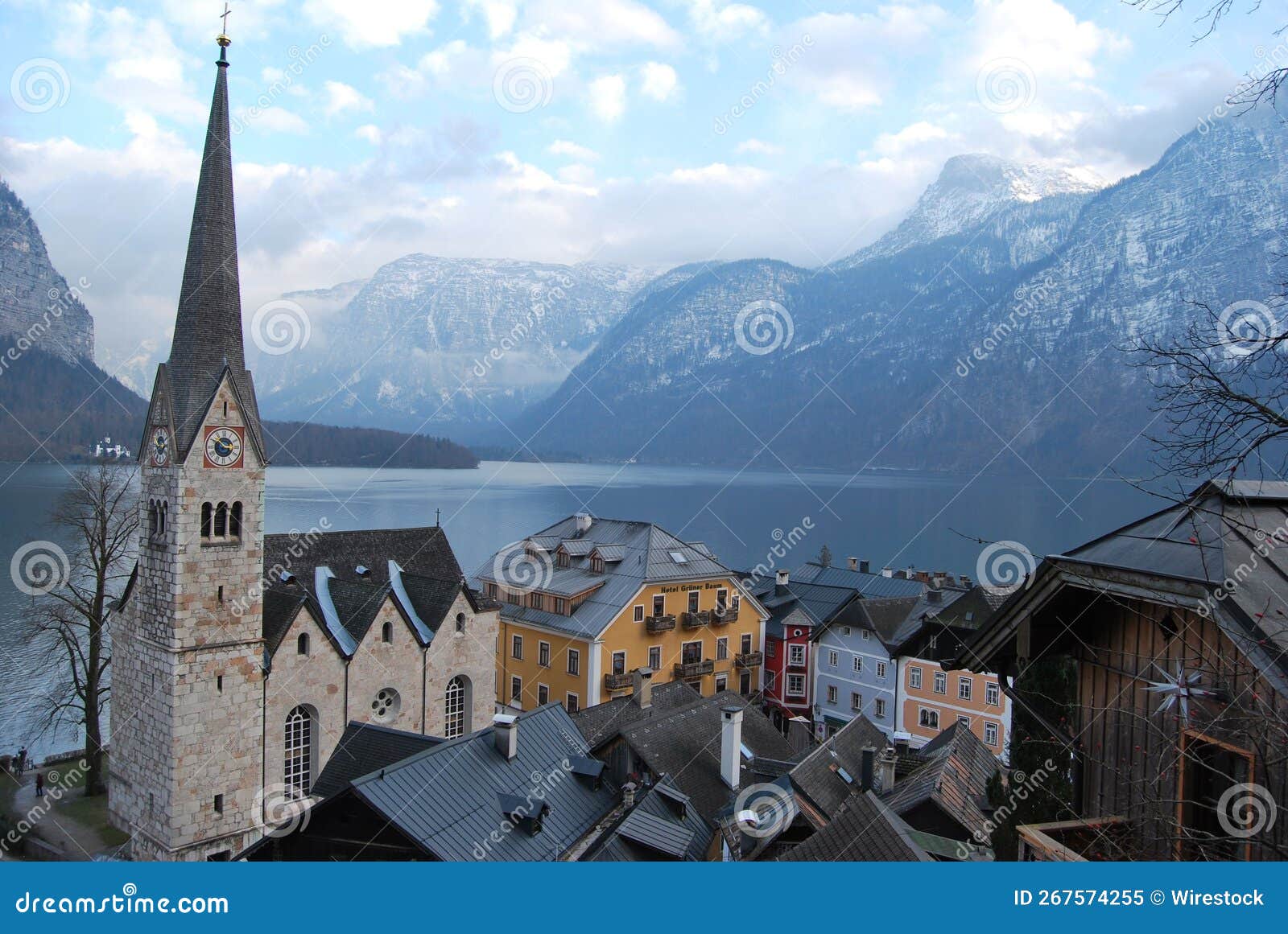 Hallstatt winter city view stock image. Image of hallstatt - 267574255