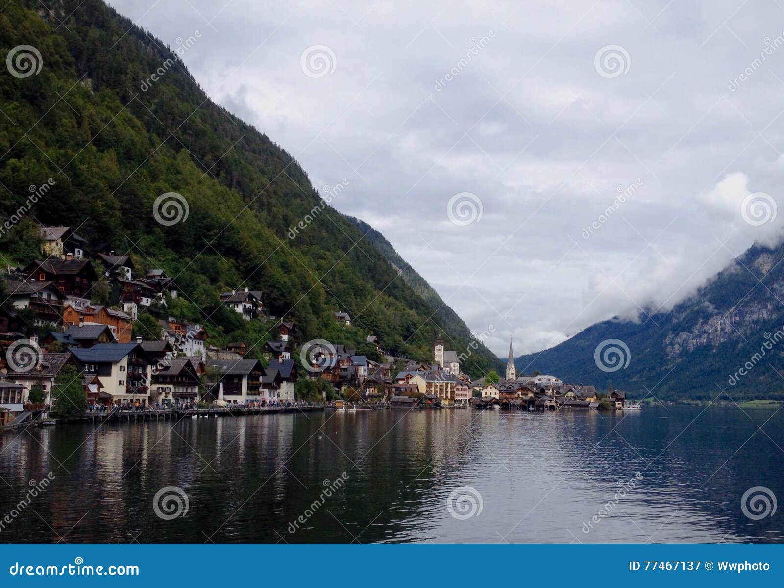 Hallstatter See lake stock image. Image of contrast, bank - 77467137