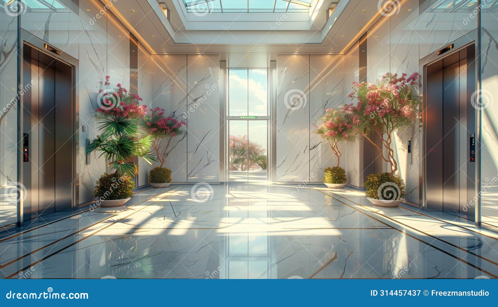Two Elevators Can Be Found in the Building Hallway Stock Image - Image ...