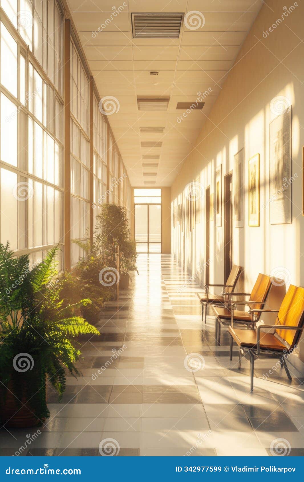 Hallway with Comfortable Seating and Greenery, Ideal for Offices or ...