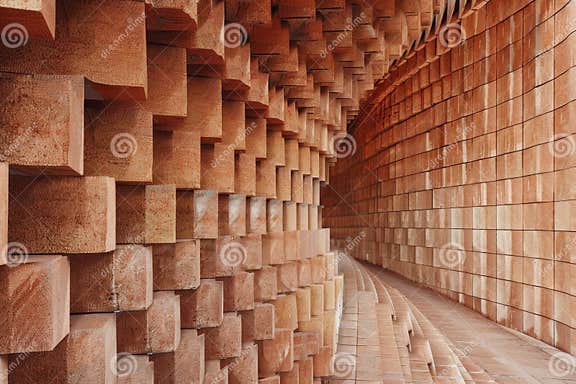 A Hallway Constructed Entirely of Red Bricks, Creating a Linear and ...