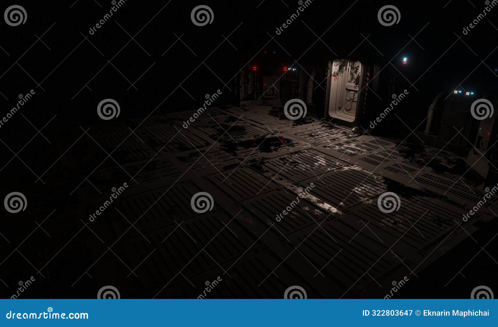 Hallway and Corridor in Control Room 3d Render Stock Illustration ...