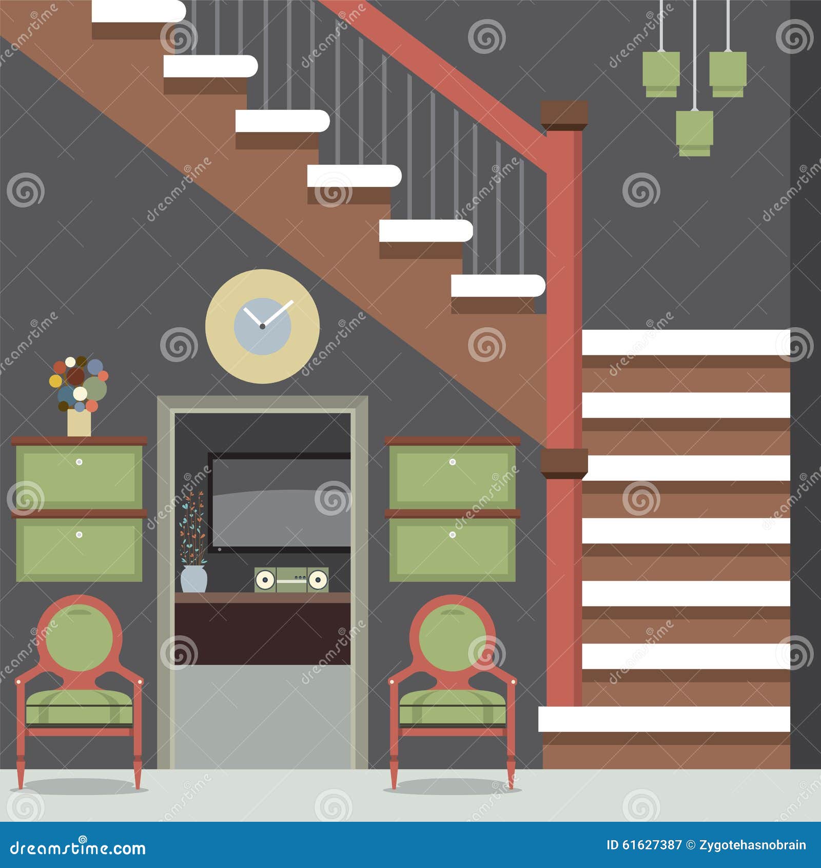 Hallway Decoration. stock vector. Illustration of interior - 61627387