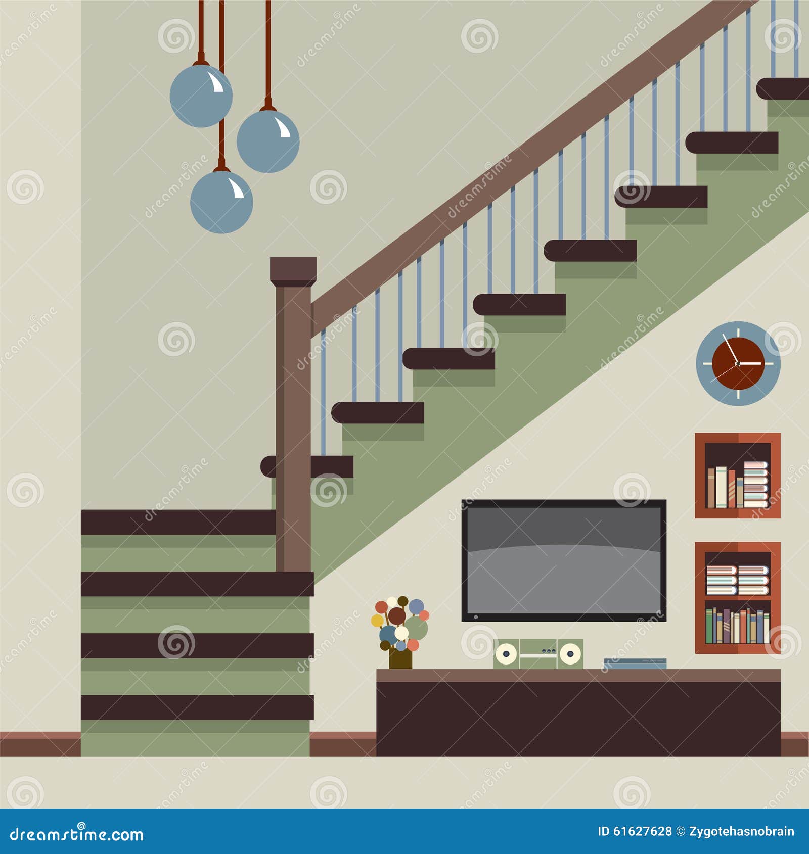 Hallway Decoration. stock vector. Illustration of stairs - 61627628