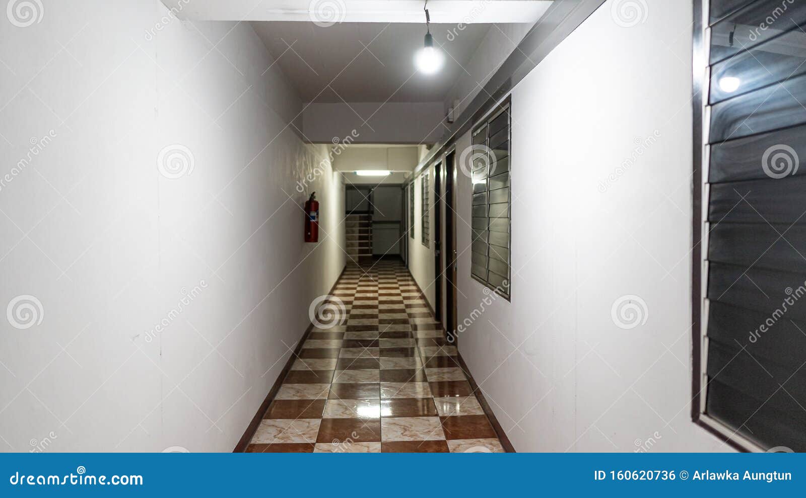 The Hallway in the Dormitory at Night Stock Photo - Image of floor ...