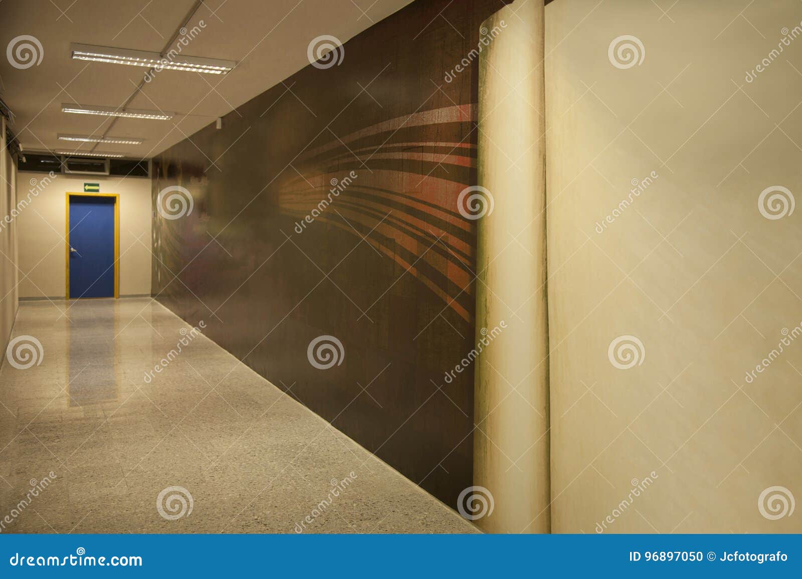 Hallway with Emergency Exit Stock Photo - Image of corridor ...