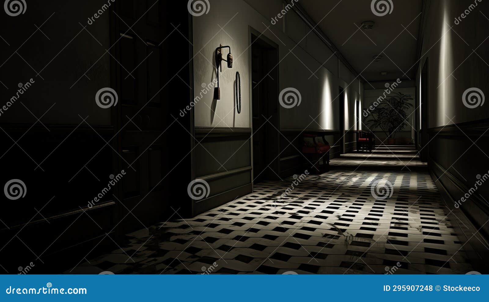 Eerie Hallway with Lurking Figure a Dark and Mysterious Scene Stock ...