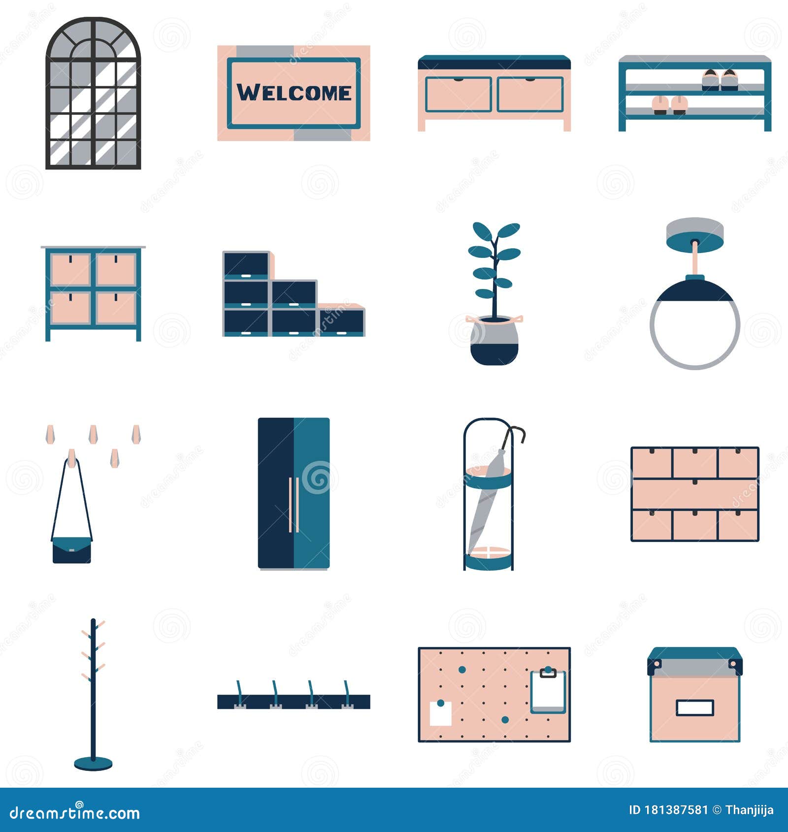 Hallway flat icon set stock vector. Illustration of board - 181387581