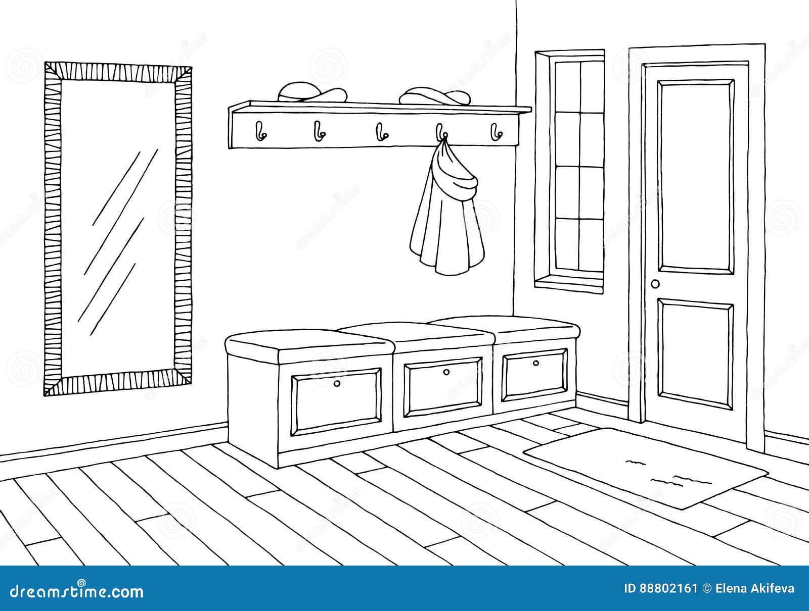 Hallway Graphic Room Black White Interior Sketch Illustration Stock ...