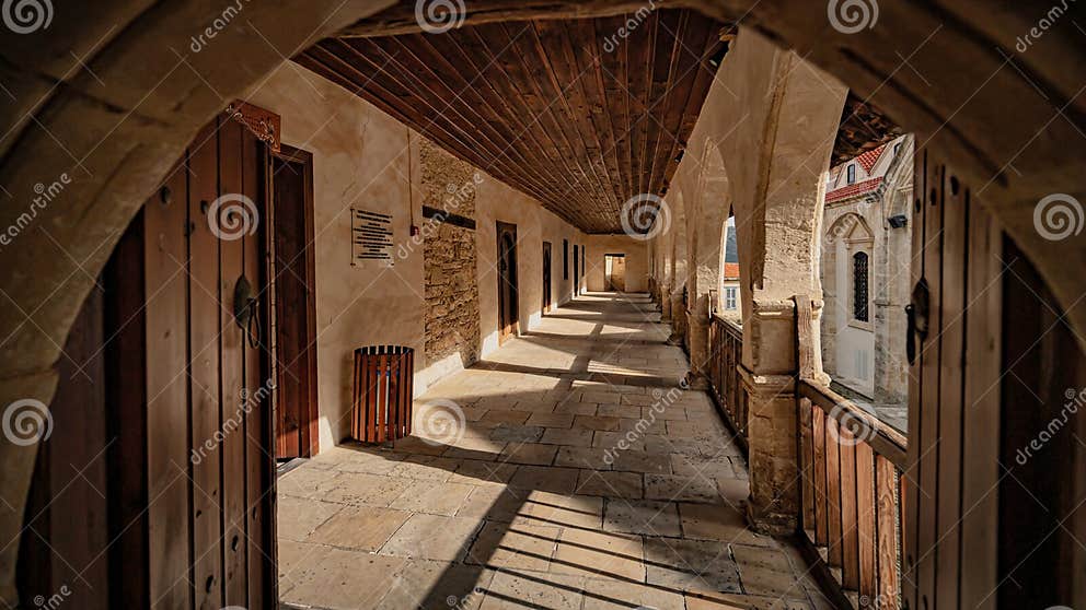The View of a Hallway in a Medieval - Era Building Stock Image - Image ...
