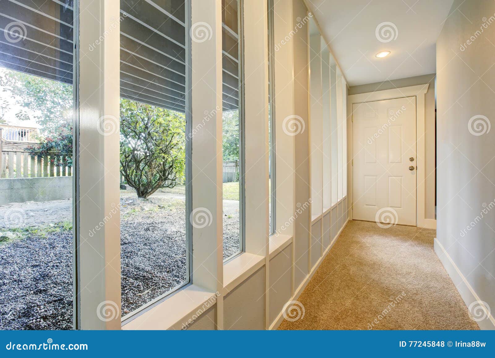 Hallway Interior with Carpet Floor and Many Windows Stock Photo - Image ...
