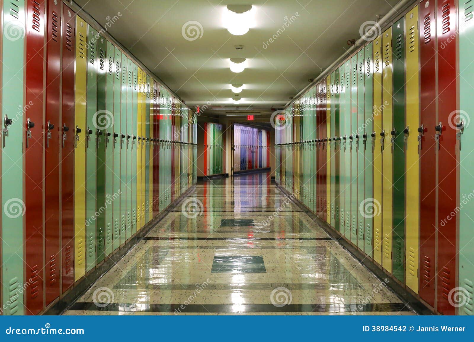 Hallway Lined with Lockers stock photo. Image of lockers - 38984542
