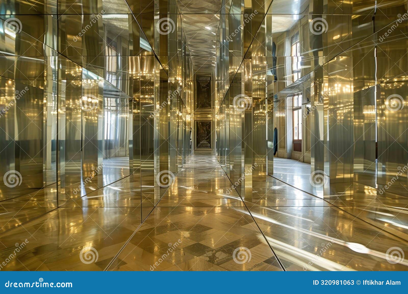 A Hallway with Mirrored Walls Creating Optical Illusions in a Building ...