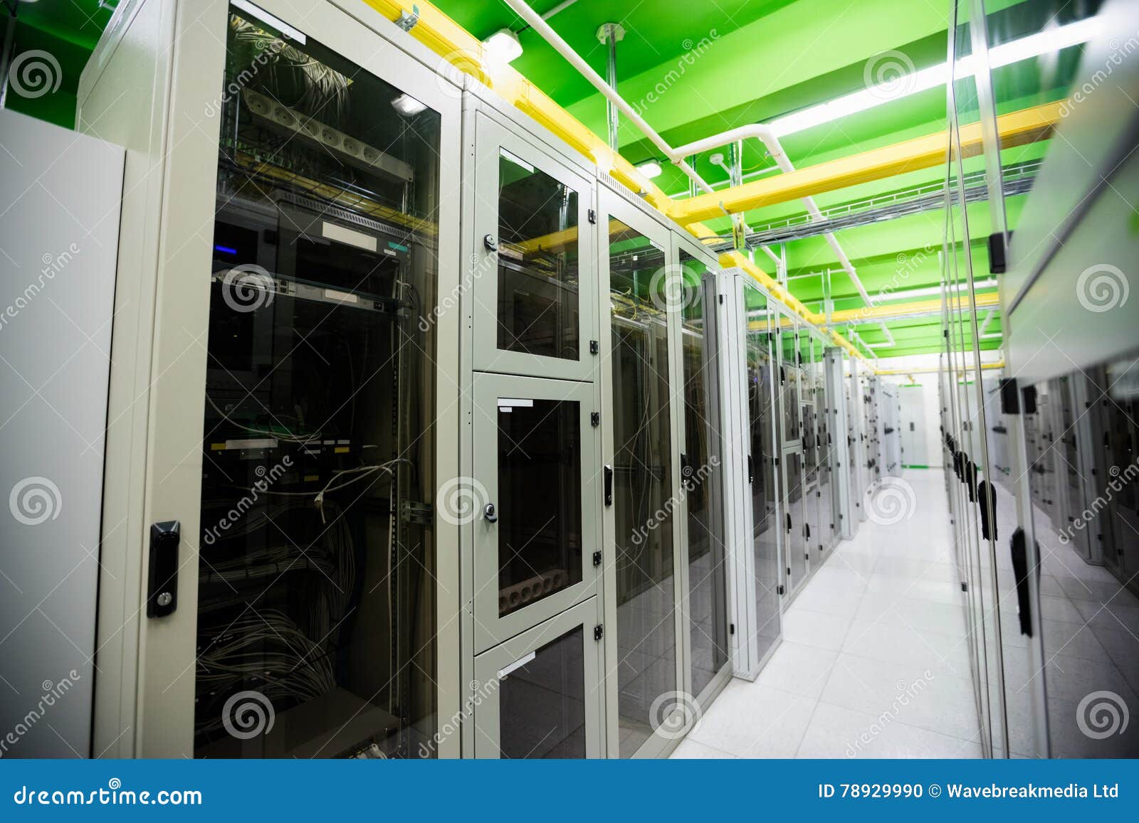Hallway with a Row of Servers Stock Photo - Image of illuminated ...