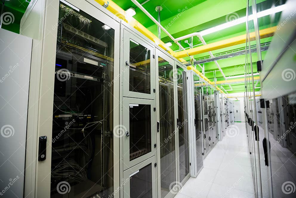 Hallway with a Row of Servers Stock Photo - Image of illuminated ...